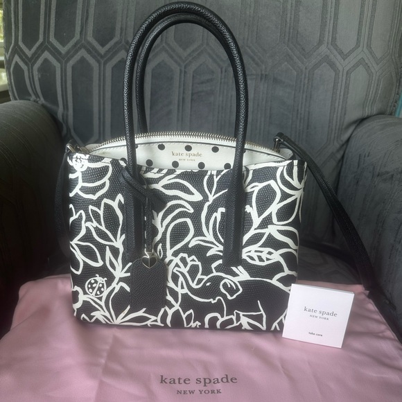 kate spade | Bags | New Kate Spade Black And White Floral Satchel ...